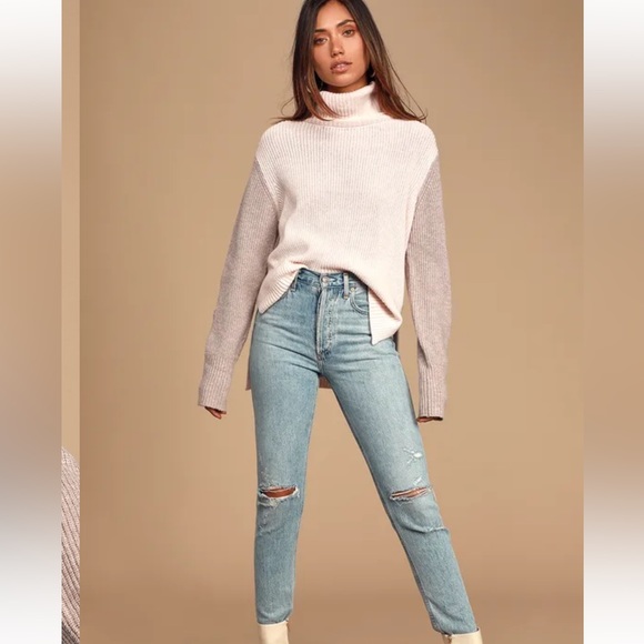 Lulus | Sweaters | Nwt Lulus Blush Color Block Turtleneck Sweater ...